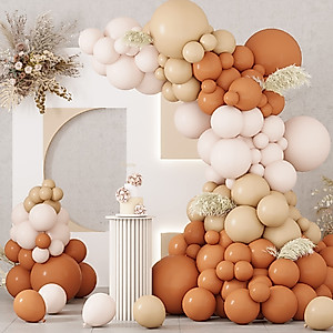 Rubfac 134pcs Boho Balloon Garland Arch Kit Double-Stuffed Matte Orange Cream Peach Apricot Balloons for Wedding Birthday Baby Shower Party Decor