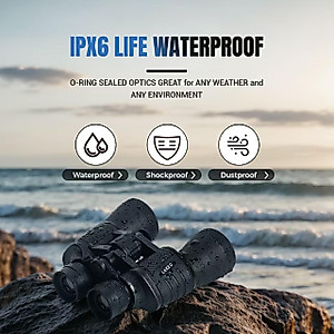 30x50 High Powered Binoculars for Adults, Waterproof Compact Binoculars with Low Light Vision for Bird Watching Hunting Football Games Travel Stargazing Cruise with Carrying Bag