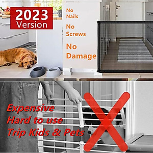 Dog Gate for The House Pet Gate for Stairs No Drilling - 43.3" W x 28.3" H Retractable Dog Gate Mesh Baby Gate for Stair No Drill Pet Gate Puppy Gate for Stairs & Doorways (S) (S) (S)