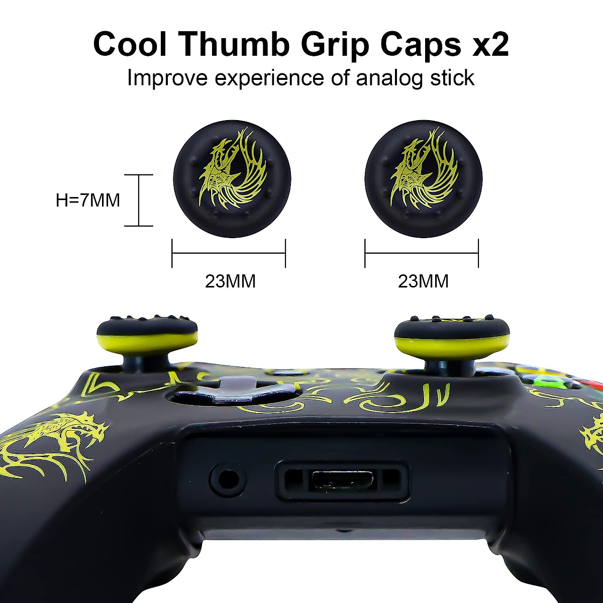 Xbox-One Controller Skin, BRHE Anti-Slip Silicone Cover Protector Case Accessories Set for Microsoft Xbox 1 Gamepad Joystick with 2 Thumb Grips Caps (Yellow)