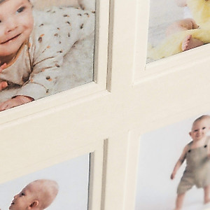 WOOD SIDE ORBIS First Year Newborn Baby Collage Keepsake Picture Frame for Photo Memories with Double Beige Mat and Twelve 2.5x2.5 Slots - White