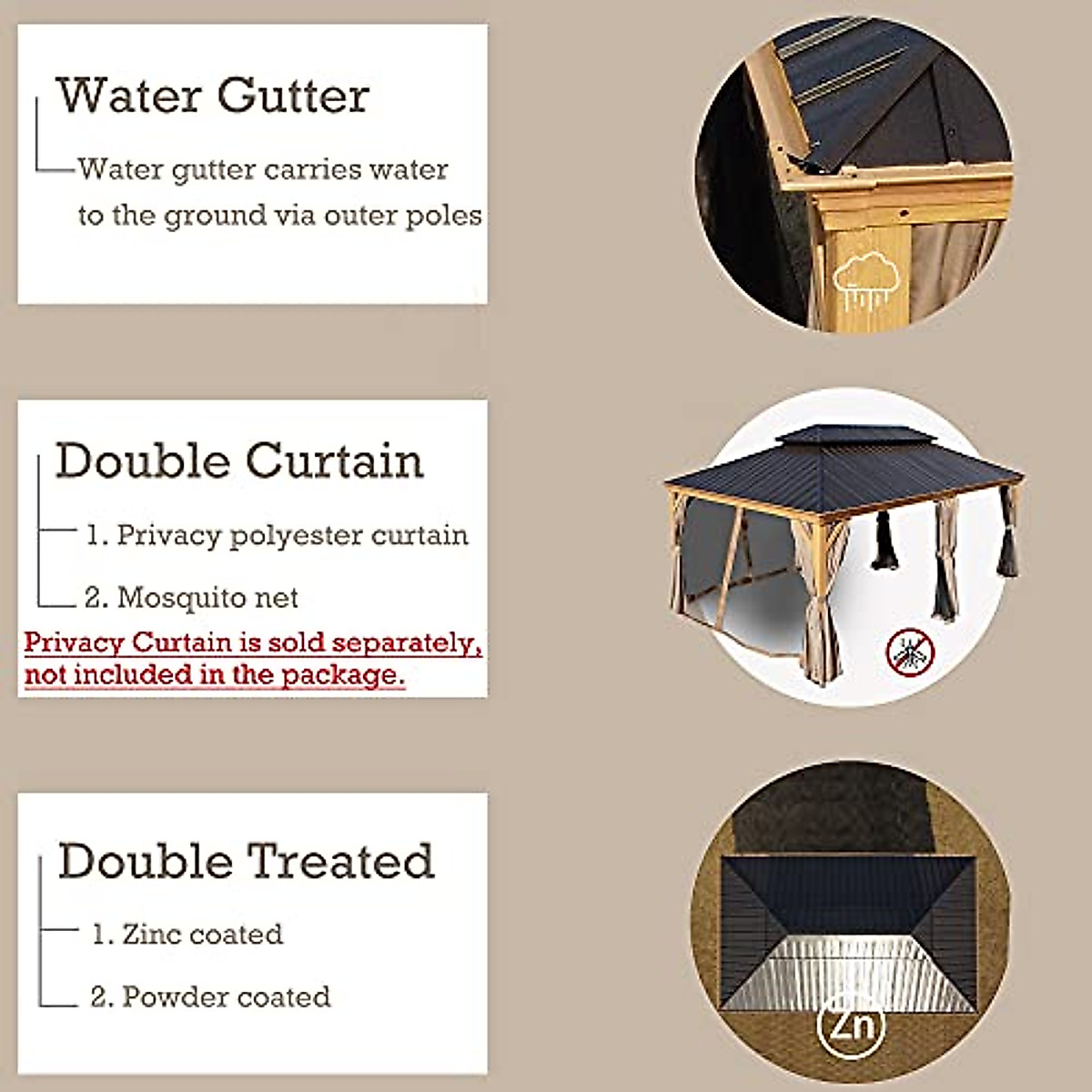 Apollo Wood Look Aluminum Hardtop Gazebo with Galvanized Steel Roof and Mosquito Net (12ft x 20ft)