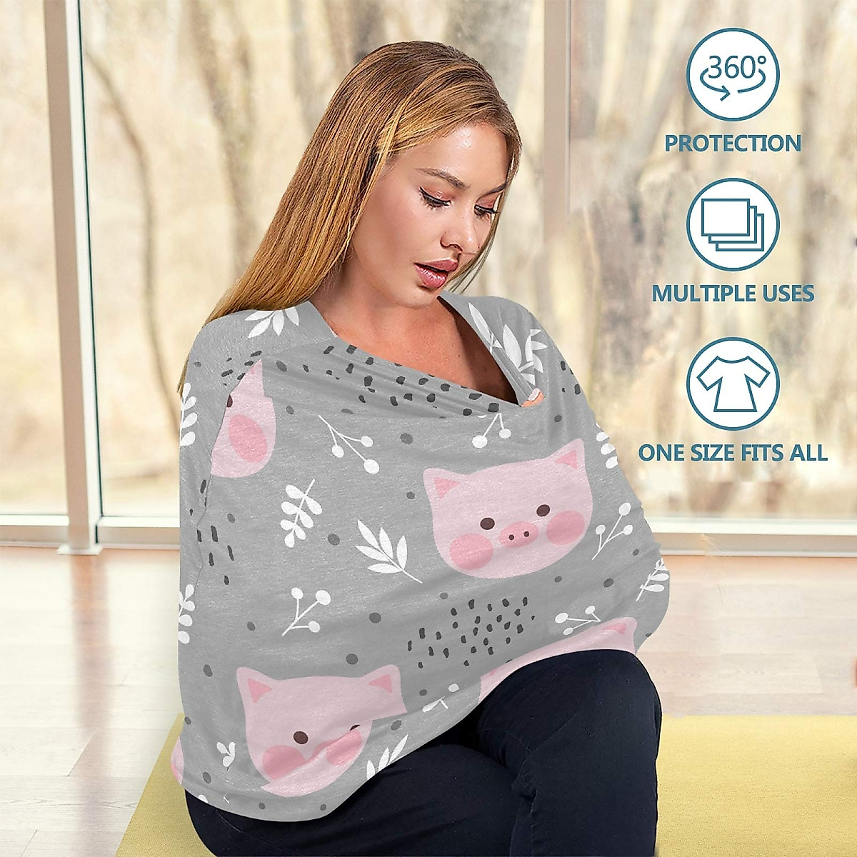 Nursing Cover Breastfeeding Scarf Cute Pig Leaves- Baby Car Seat Covers, Stroller Cover, Carseat Canopy (0mb7a)