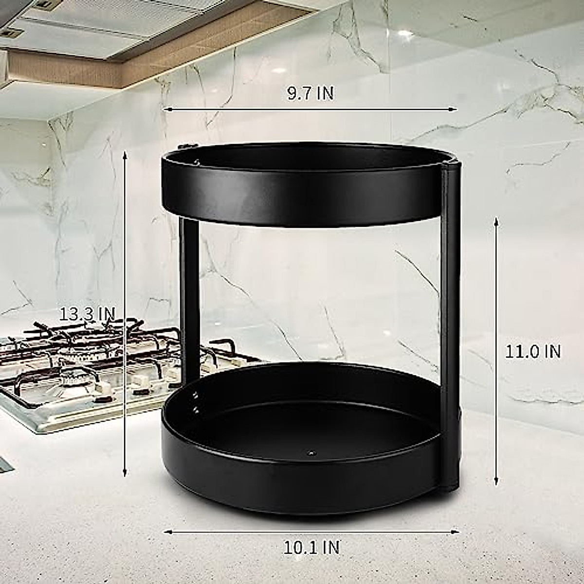 Lazy Susans Organizer 2 Tier Carbon Steel Revolving Spice Rack Kitchen Organizers and Storage Countertop 10 Inch Black Spice Rack Care for Cabinet Organizer and Bathroom Organizer Countertop