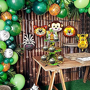 3 Tier Jungle Safari Cupcake Stand, Wild Animal Dessert Holder for Forest Jungle Safari Birthday Baby Shower Sage Green Party Decorations Supplies for 24 Cupcakes