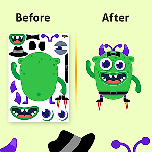 PartyNow Monster Stickers | 24-Pack Make Your Own Stickers | Monster Face Stickers for Kids | Fun DIY Set Stickers Sheets with Changeable Monster Faces | Cute Party Favors for Kids