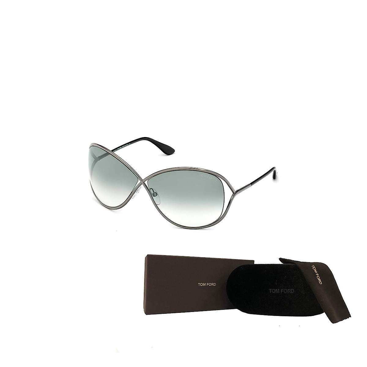 Tom Ford Miranda 08B 68M Shiny Gunmetal/Gradient Smoke Lenses Geometric Sunglasses for Women + BUNDLE with Designer iWear Eyewear Kit