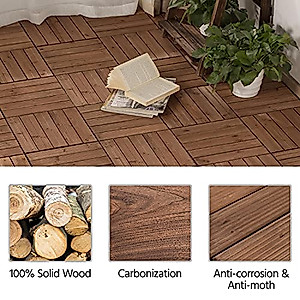 Yaheetech 27PCS Interlocking Patio Deck Tiles 12 x 12in Wood Floor Tiles Outdoor Flooring for Patio Garden Deck Poolside Brown
