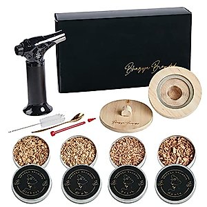 Cocktail Smoker Kit with Torch - 4x Earthy Flavors, Smoke Infuser, Torch, Cleaning Brush, Filter-Single Source Oak, No Artificial Ingredients - Drink Smoker Infuser Kit - for Drinks , Black (no Butane)