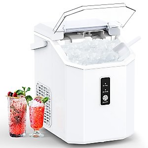 COWSAR Ice Maker, Nugget Ice Maker Machine, Portable Ice Machine with Self-Cleaning, 34Lbs/Day, Ice Makers Countertop with Handle, Ice Scoop and Basket for Home Office Party, White