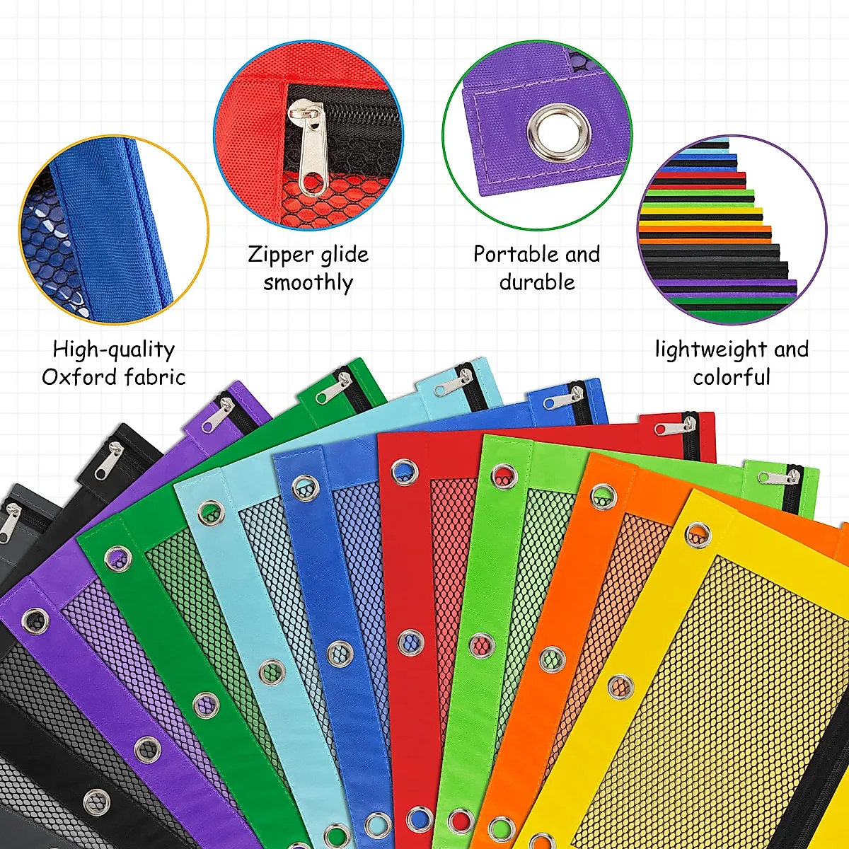 IKAYAS 20 Pack Pencil Pouch for 3 Ring Binder bulk Binder Pencil Pouch with Zipper, Pencil Pouches Pencil Bags for Classroom bulk Pencil Box Pencil Case for Storing School Students Teacher Supplies