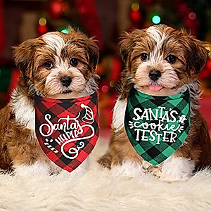 JOTFA 2 Pack Christmas Dog Bandanas, Holiday Christmas Plaid Dog Puppy Bandana Scarf Costume for Small Medium Large Dogs Pets