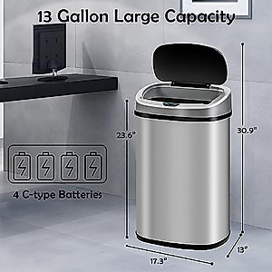 Automatic Trash Can, 13 Gallon Kitchen Trash Can, Touchfree Garbage Cans for Kitchen, Stainless Steel Trash Can with Lid, Large Motion Sensor Trash Cans, Tall Electric Metal Garbage Can for Office