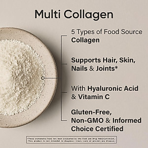 Sports Research Multi Collagen Protein Powder (Type I, II, III, V, X) with Hyaluronic Acid + Vitamin C | 5 Types of Food Based Collagen, 30 Servings (Unflavored)