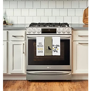 Cute Dog Kitchen Towels Set Funny Dish Towels for Puppy Dog Lovers Gifts for Women or Men Dog Hand Towels Set of 5 Cotton Flour Sack Towels 16” x 28”