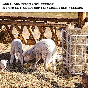 Gisafai Galvanized Hay Feeder 21.5 x 10.5 x 18 Inches Size Right for a Flake of Heavy Duty Welded Wire Large Hay Rack Wall Single Sided Feeder with Hook for Sheep Horses Farm Yield(Silver)