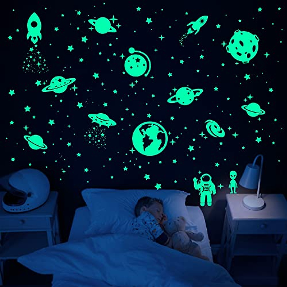 260 PCS Glow in The Dark Stars, Glowing Stars for Ceiling, Star Wall Decals Solar System Space Galaxy Planets Wall Stickers for Kids, Girls Boys Room Decorations for Bedroom