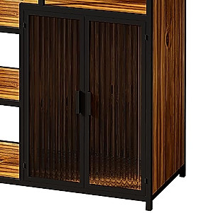 Industrial Bookshelf 69 Inch Tall Etagere Bookcase, Display Shelf with Open Storage Shelves and Right Side Cabinet, Modern Bookcases with Metal Frame for Home Office Living Room and Bedroom, Right
