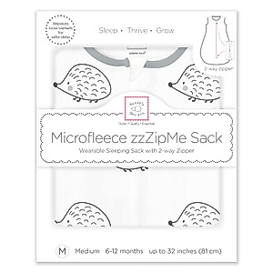SwaddleDesigns Soft Fleece Sleeping Sack, Hedgehog, Black, Medium, 6-12 Months, Wearable Blanket with 2-Way Zipper