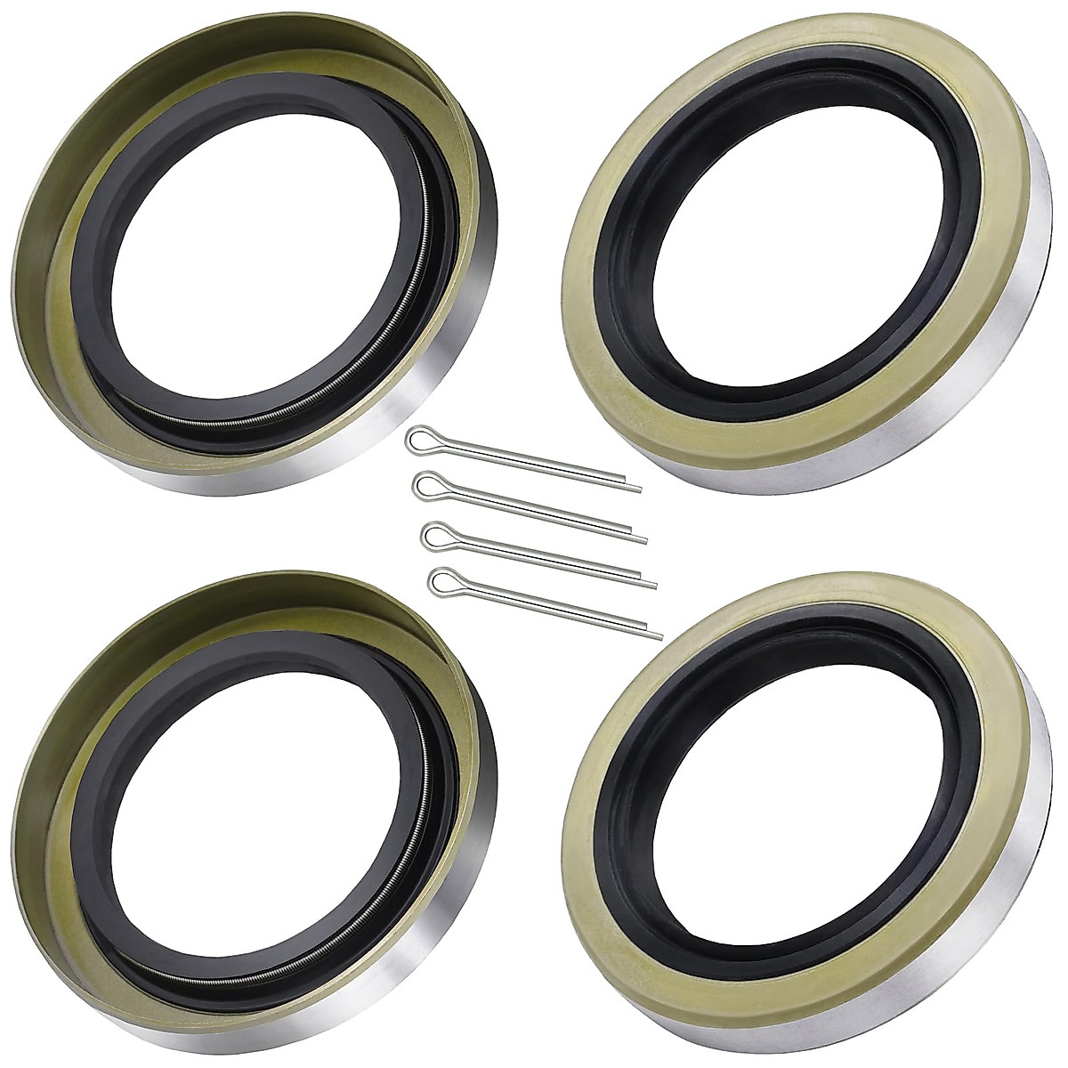 4Pcs Trailer Axle Hub Wheel Grease Seals with 4Pcs Cotter Pins Replace for Dexter 010-019-00 (10-19) Transcom 171255TB National 473336, ID 1.719'' x OD 2.565'' Double Lip Seals, 3500 lbs #84 Spindle