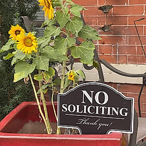 No Soliciting Aluminum Yard Sign with Integrated Stake, Lawn Sign, No Solicitors Metal Sign, Classy Non-Soliciting Sign for Home or Business Use 10x14