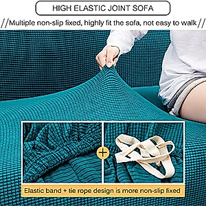 TVPFM Jacquard 2 Piece Sectional Couch Covers, Spandex Soft Stretch Sofa Slipcover Elastic Bottom Washable L-Shaped Sofa Covers for Living Room Pets Cat Dog-Blue C-4 Seater+4 Seater