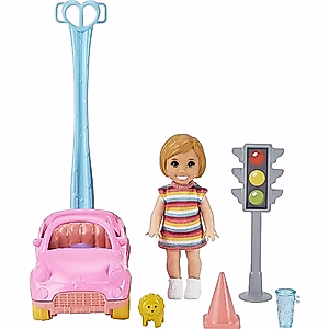 Barbie Skipper Babysitters Inc. Accessories Set with Small Toddler Doll & Toy Car, Plus Traffic Light, Cone, Cup & Lion Toy, Gift for 3 to 7 Year Olds , White