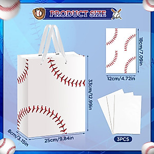 Baseball Party Gift Bag, Large White Baseball Gift Wrap Bags with Tissue Paper Greeting Card Decorations for Sport Party Favor Baseball Birthday Goodie Gifts Wrapping Bags for Kids Teens Team Supplies