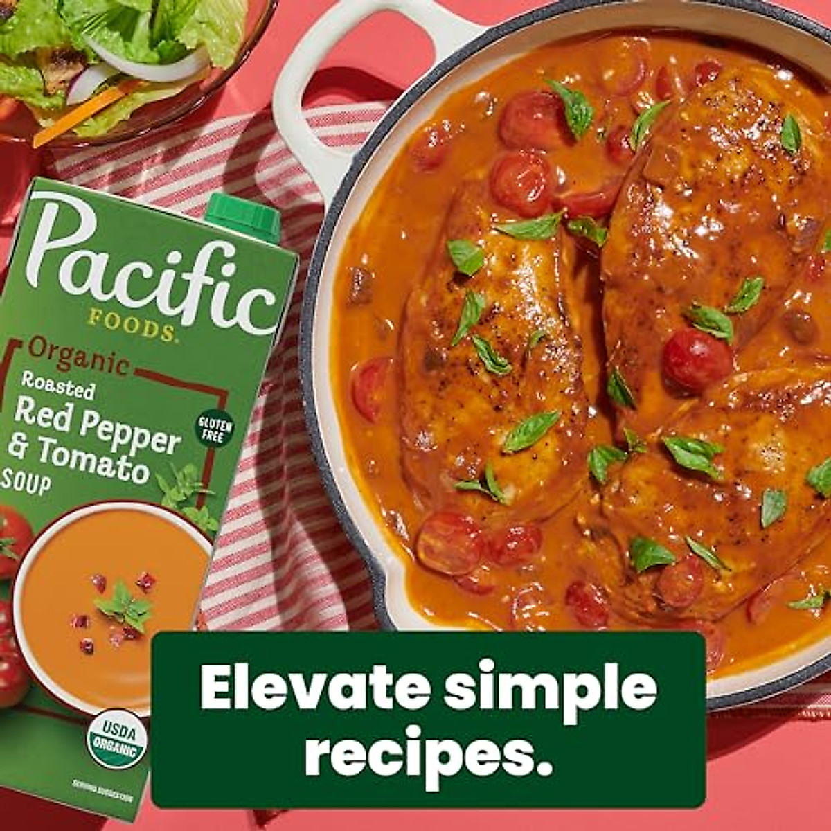 Pacific Foods Organic Creamy Roasted Red Pepper & Tomato Soup, 32 Ounce Resealable Carton