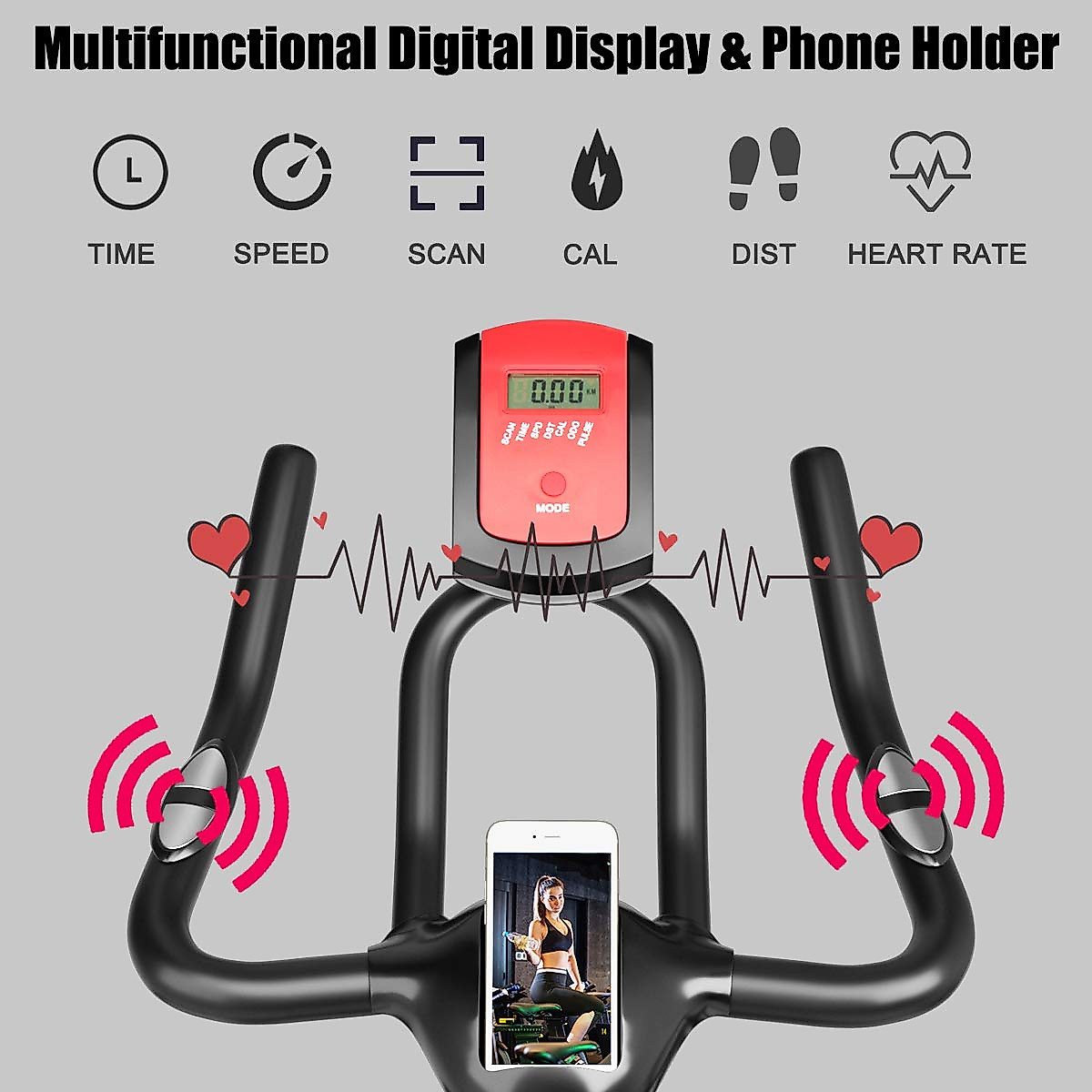 Goplus Indoor Cycling Bike, Upright Stationary Exercise Bicycle with Resistance Adjustment & Heart Rate Monitor, Adjustable Workout Belt Dive Bike for Home/Office/Gym, Black