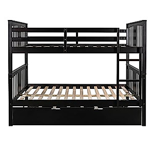 BIADNBZ Full Over Full Bunk Bed with Twin Size Trundle, Ladder and Safety Guardrail, Solid Wood Bunkbed Frame for Kids Teens Adults Bedroom, Espresso