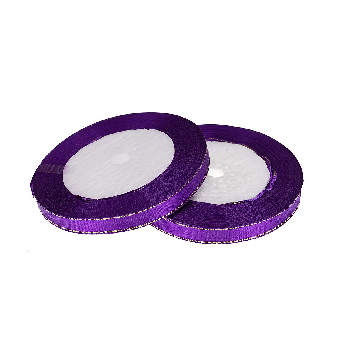 ATRBB 50 Yards 3/8 Inch Wide Single-face Satin Ribbon with Gold Edges for Gift Wrapping, Floral Design and Craft,25 Yards/roll x 2 Rolls (Purple)