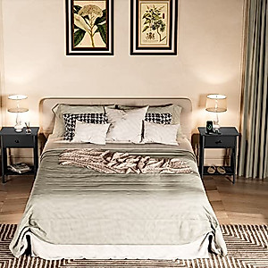 Sweetcrispy Nightstands Set of 2 Bedside Tables Night Stand with Storage Drawer, Side Tables End Table for Bedroom Living Room (Black)