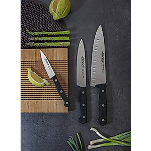 ARCOS Knife Set 3 pieces - Nitrum Stainless Steel and mm blade. Professional Kitchen Knife for Cooking. 590 gr. Ergonomic Polyoxymethylene POM Handle. Series Universal. Greater control. Color Black.