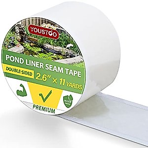 YOUSTOO Pond Liner Seam Tape - 32.8 Ft Self Adhesive Sticky Double-Sided Pond Liners Repair Kit, Waterproof Pond Seal Tape Cover Strip for Hole Repairing & Splicing of Pond Impermeable Films