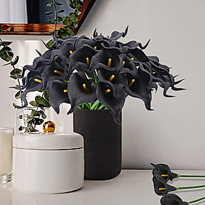Mom Gifts 22pcs Calla Lily Artificial Flowers Vibrant and Durable Black Calla Lily Gift for Mom Latex Real Touch Calla Lily Faux Flowers Black Fake Flower Arrangement 13.4" for Home Wedding Decor