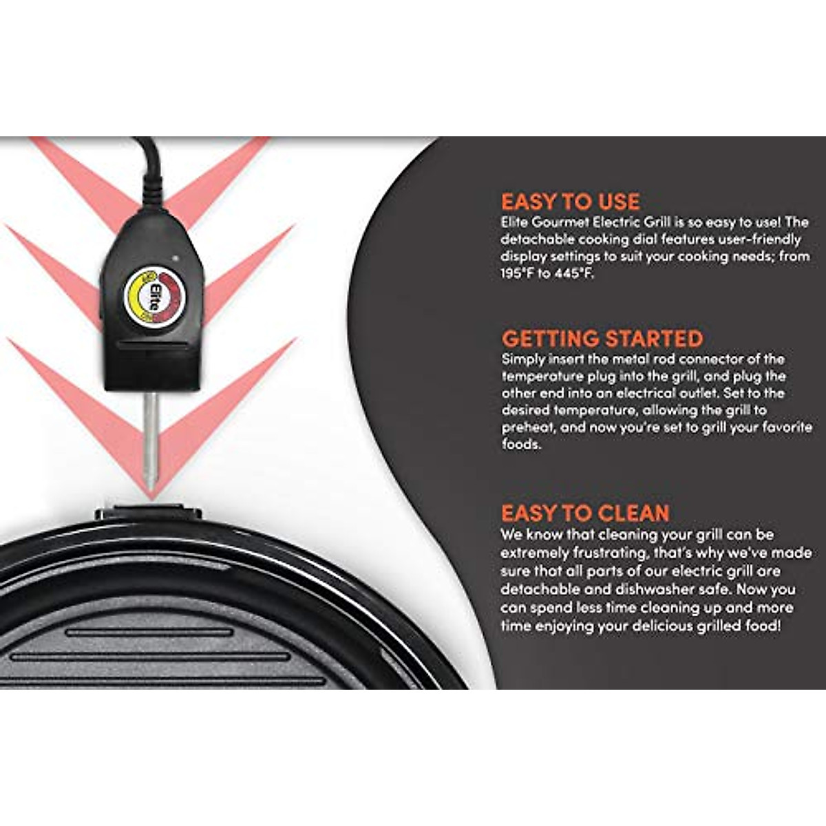 Elite Gourmet EMG-980BSC Large Indoor Electric Round Nonstick Grill Cool Touch Fast Heat Up Ideal Low-Fat Meals Easy to Clean Design Dishwasher Safe Includes Glass Lid, Black