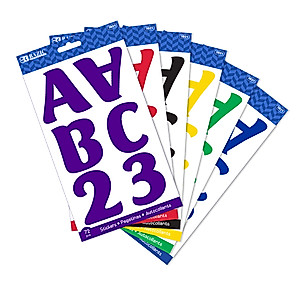 BAZIC Alphabet Numbers Stickers 6 Colors, 2" A to Z 0 to 9 Self-Adhesive Large Sticker for Laptop Cardstock Labeling (72/Pack), 1 Unit, Random Color