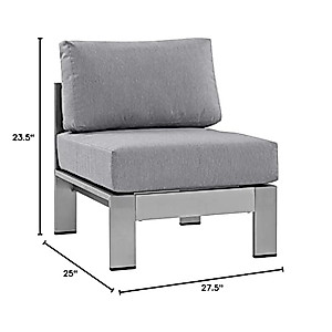 Modway Shore Aluminum Outdoor Patio Armless Chair in Silver Gray