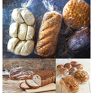 Bread Loaf Packing Bags with Ties, Large Bakery Homemade Bread Plastic Bags, 8” x 4” x 18”,40 Pack, Printed Bread Bags Reusable Adjustable