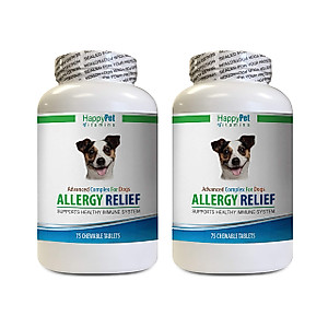 HAPPY PET VITAMINS LLC Allergy Immune Bites for Dogs - Dog Allergy Relief - Immune Booster - Itch Relief - Skin Soother - Treats - Turmeric quercetin Dog - 2 Bottles (150 Chewable Tabs)