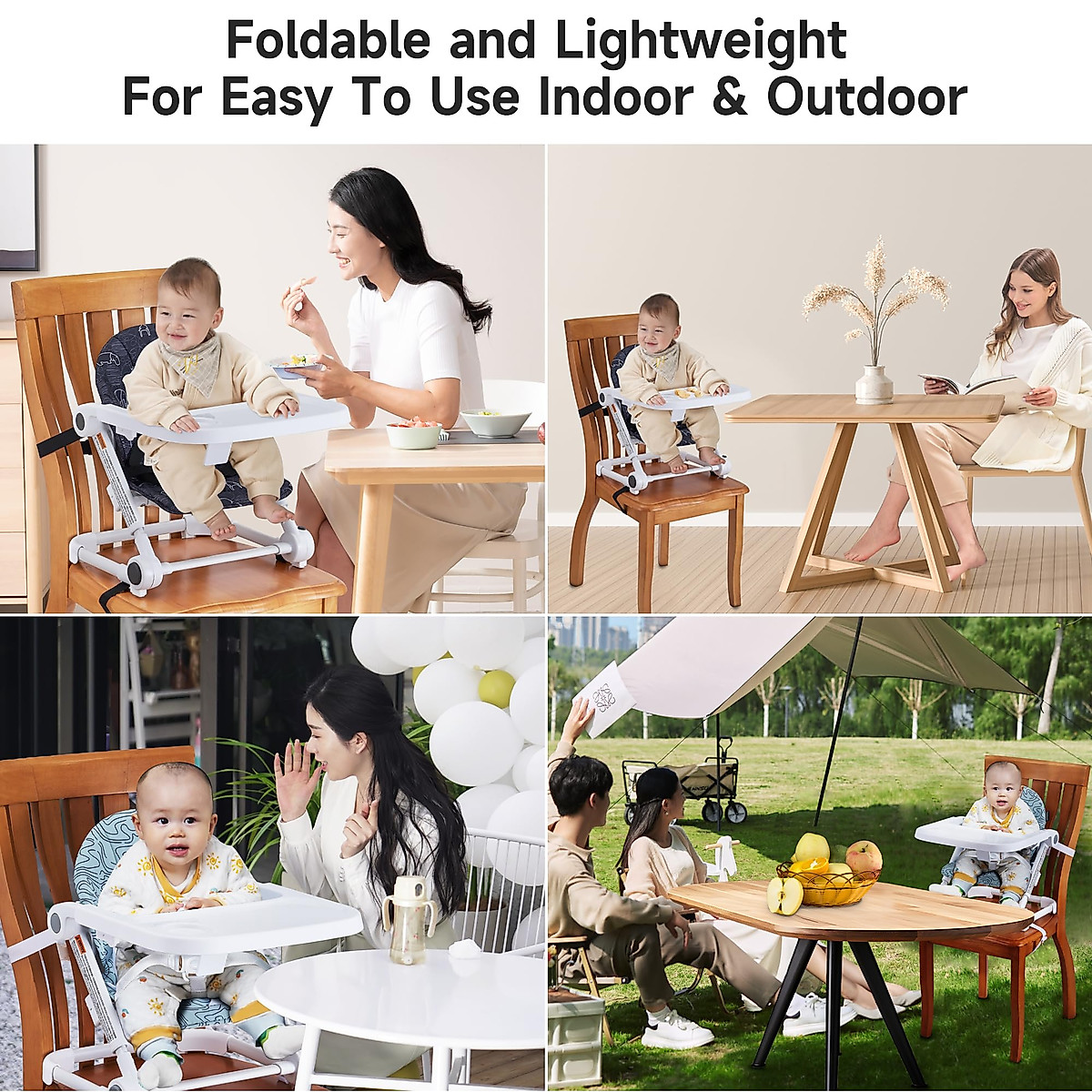 Pamo Babe Booster Seat for Dining Table, Travel Lightweight Folding 2-in-1 Feeding Seat for Baby, Adjustable Tray and Adjustable Hight (Green)