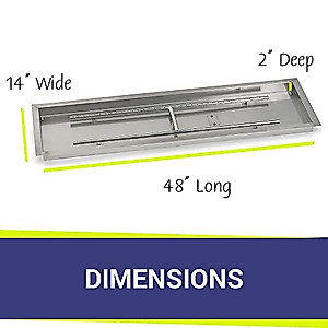 American Fireglass Stainless Steel Drop-in Rectangular Fire Pit Pan and Burner –Durable, Easy Install and Removal, Even Burn – Must Have for Fire Glass Display, 48” x 14”