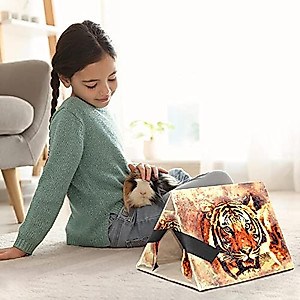 RATGDN Small Pet Hideout Tiger Portrait Art Abstract Hamster House Guinea Pig Playhouse for Dwarf Rabbits Hedgehogs Chinchillas