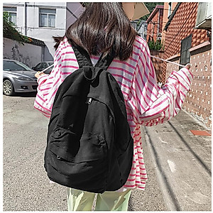 MININAI Vintage Aesthetic Canvas Backpack Preppy Backpack Japanese Harajuku Bag Fit 15.6” Laptop Travel Rucksack (Brown,One Size)