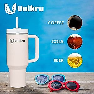 Unikru 40 oz Tumbler with Handle and Straw - Leak Proof - tumbler with straw, Eco-friendly Materials, Insuladed, Reusable (Rose Quartz) H2 Version