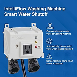 Watts Intelliflow A2C-SC 1/2 Washing Machine Smart Water Shutoff Valve With Leak Sensor and Real-time Text and Email Alert Capability, Without Wall Box