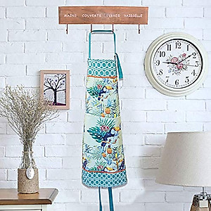 RED LMLDETA Adjustable Neck Strap Bib Apron 3 Pockets Extra Long Ties 100% Cotton Bird Printing Kitchen Men Women Chef Waiters Cooking Baking Barbecue BBQ Crafting Garden Christmas Gift (Bird flower)