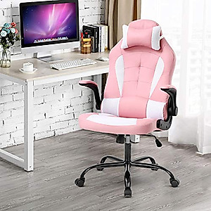 Gaming Chair Pink Meet Perfect Ergonomic Office Chair Desk Chair Leather Computer Chair Lumbar Support and Head Pillow Modern Executive Chair Adjustable Rolling Swivel Task Chair for Girls Women Teens