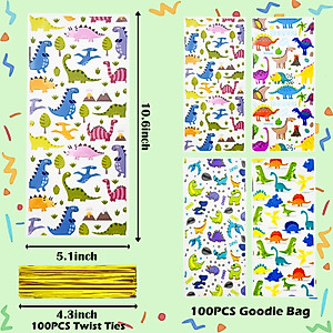 HIBILDER 50Pcs Dinosaur Birthday Party Favor Bags - Cellophane Treat Candy Gift Bags Dinosaur Goodie Bags Dinosaur Birthday Party Supplies